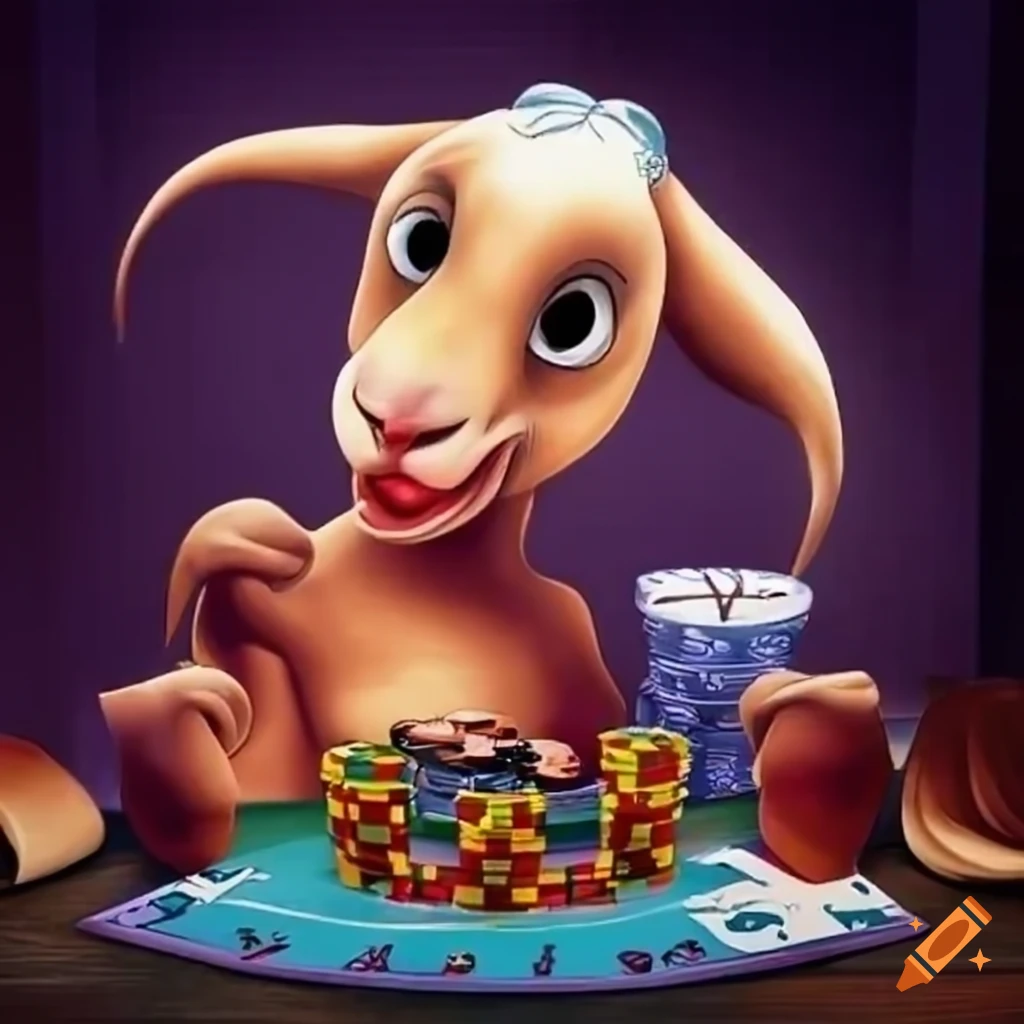 Disney style animated goat eating poker cards on Craiyon