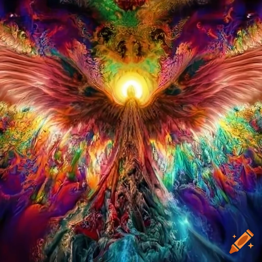 Burning angelic being with many eyes and wings in a biblical apocalypse ...