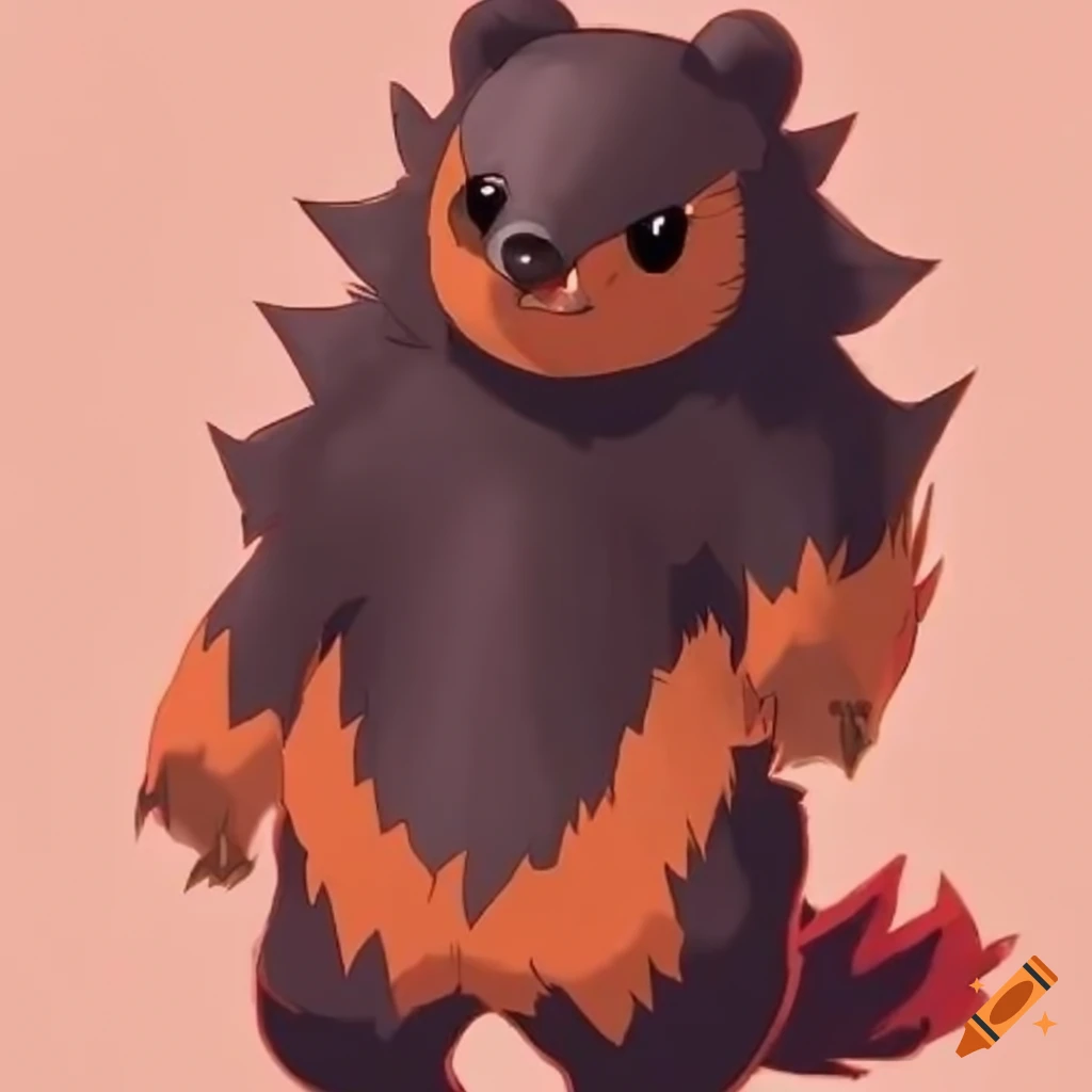 Fire type black bear Pokemon with poncho pattern fur on Craiyon