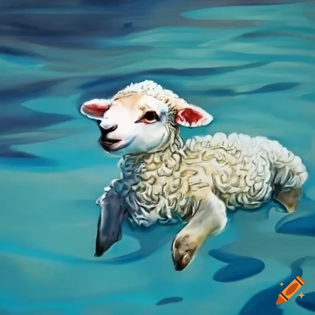 Lamb swimming in a pool on Craiyon