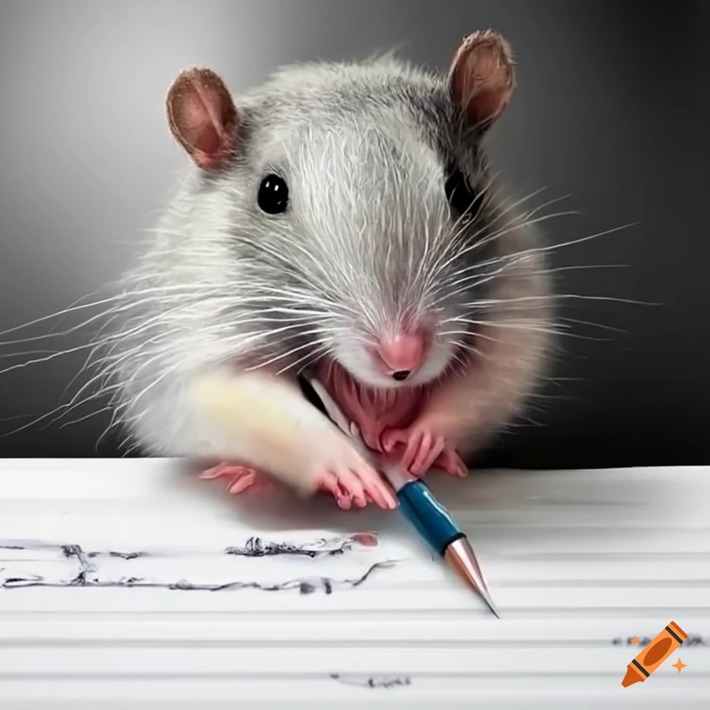 Artwork of a rat signing paperwork with a pen on Craiyon