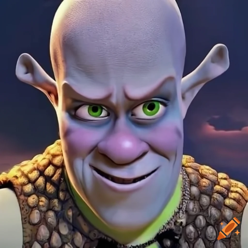 Megamind meeting shrek at a fan meet up on Craiyon