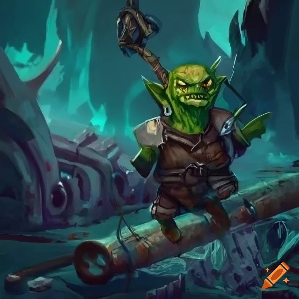 Goblin searching for tools in a junkyard in fantasy art style on Craiyon