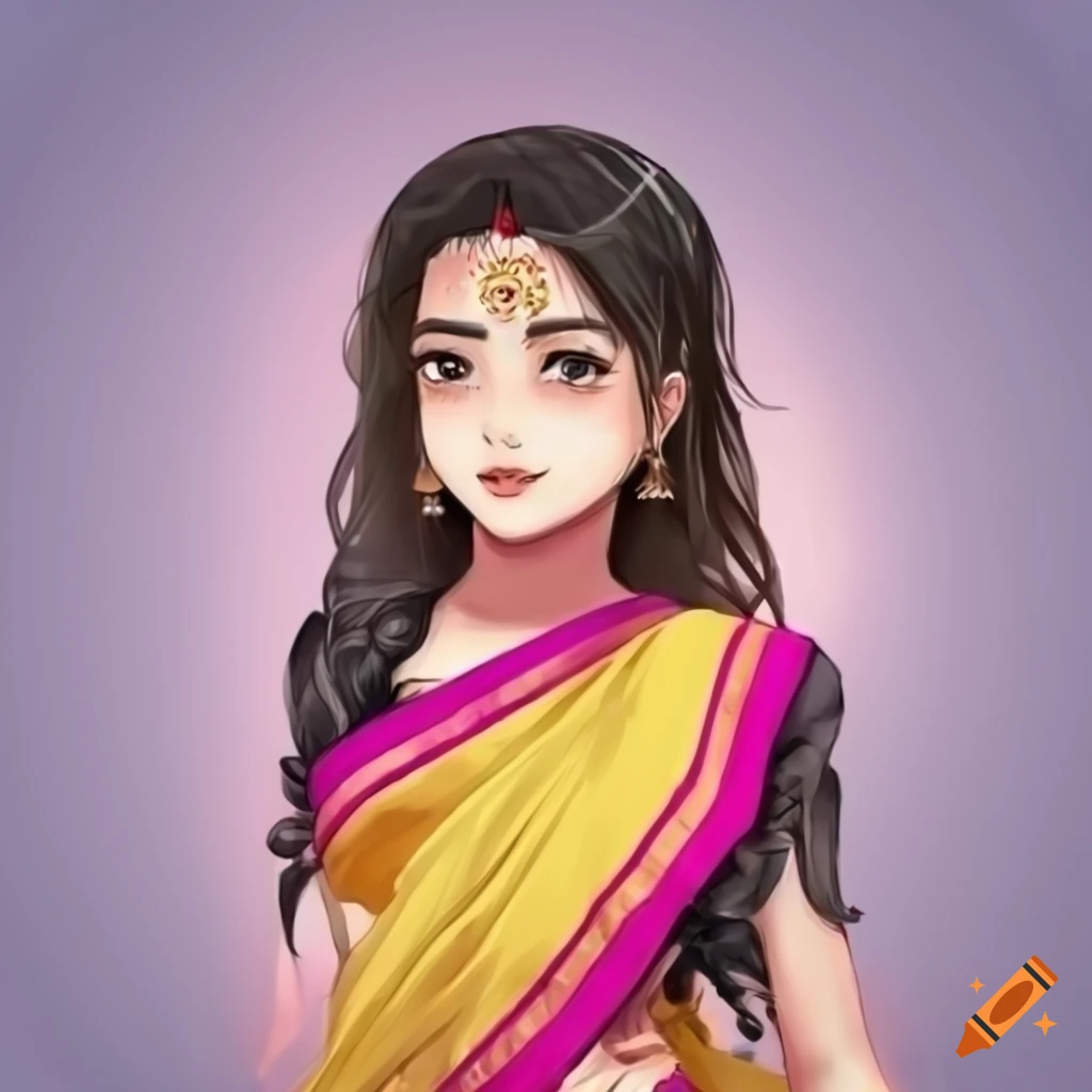 Anime style indian girl in a saree on Craiyon