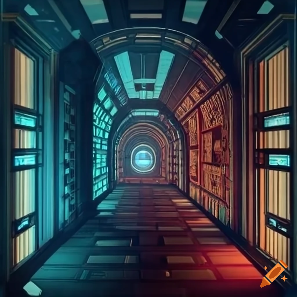 Art deco space station hallway inspired by Prey game on Craiyon