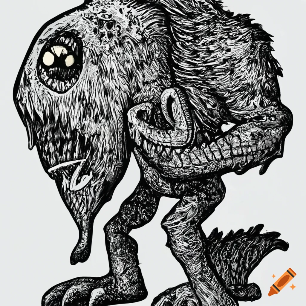 Dibujo de un monstruo feo en fondo blanco on Craiyon