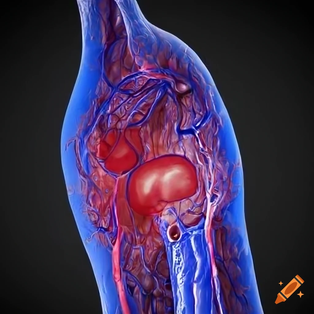 Medical illustration of deep vein thrombosis in the leg with anatomy ...