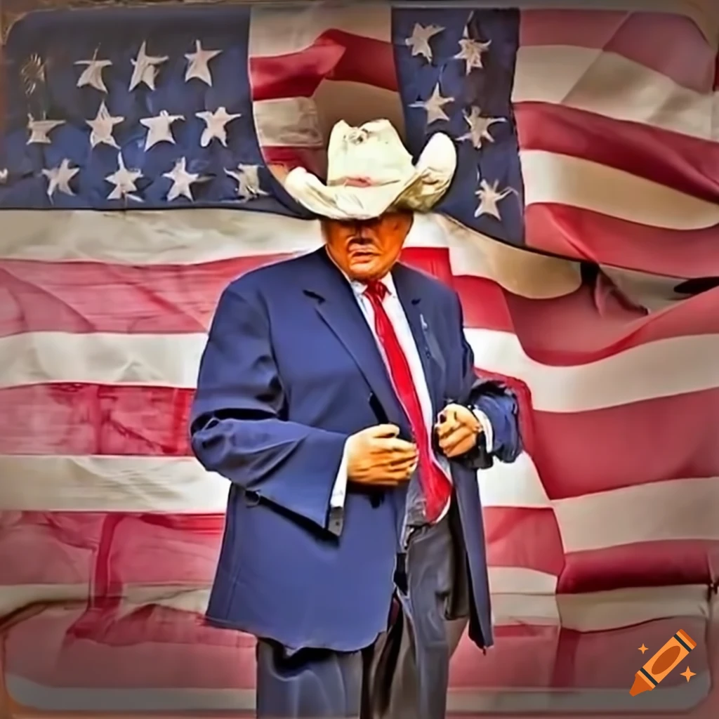 Cowboy Donald Trump in front of an American flag on Craiyon
