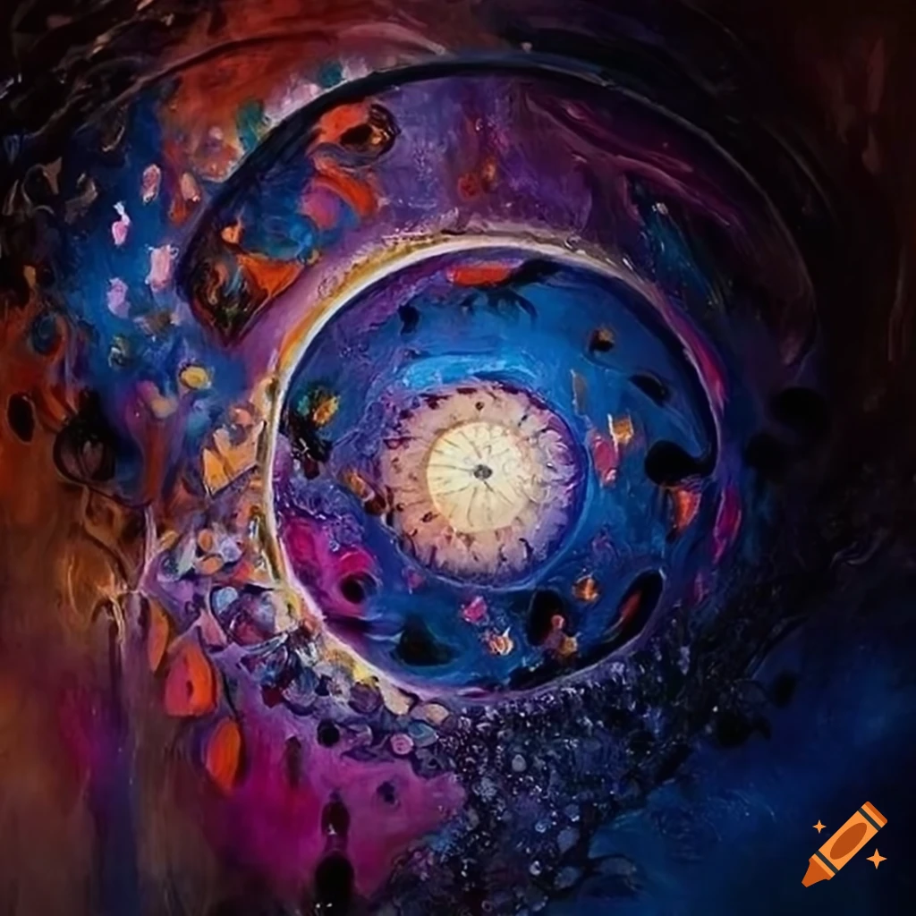 Timeless reflections artwork with clocks and crystals on Craiyon