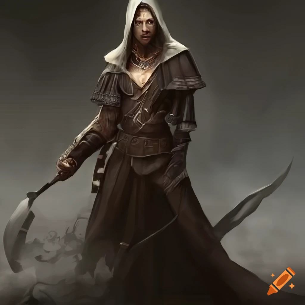 Fantasy role-playing character in ghost hunter costume with mystical ...