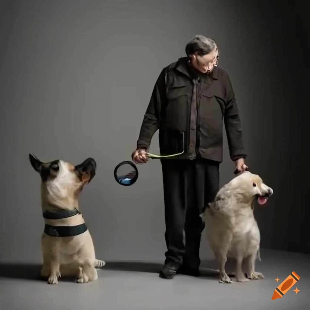 Man standing between two contrasting dogs on Craiyon