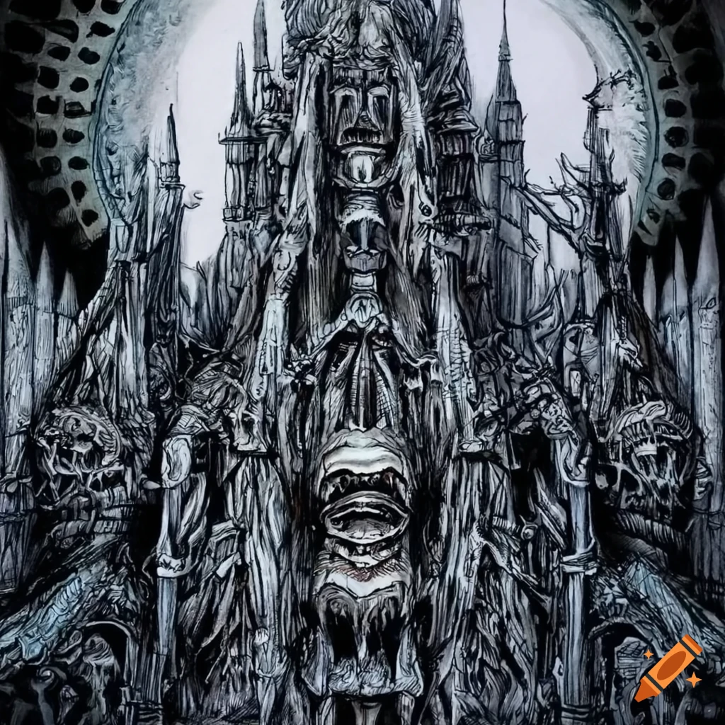 Alien architecture pen-and-ink drawing by Philippe Druillet with ...