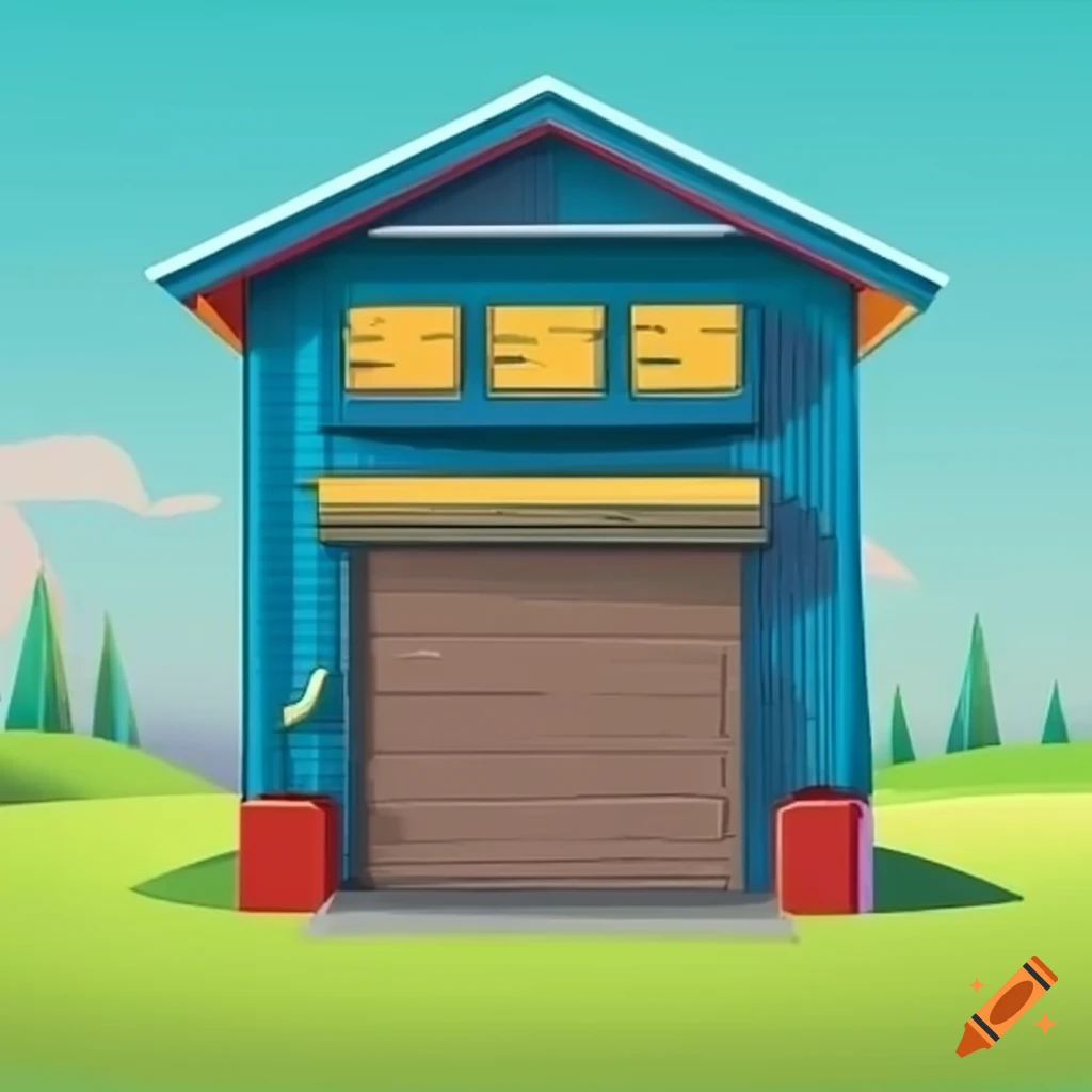 Cartoon style garage front design on Craiyon