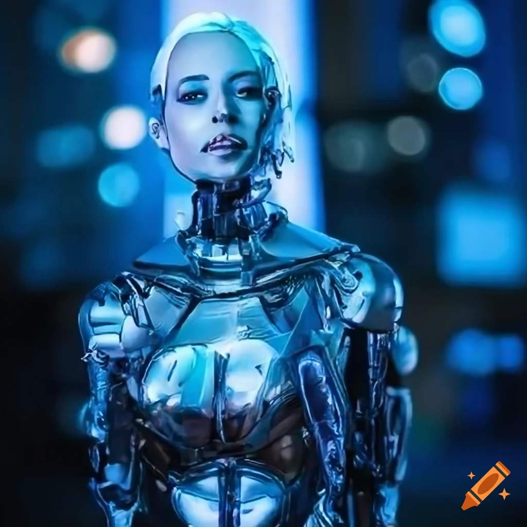Cyberpunk robot woman with silver-blue design on Craiyon