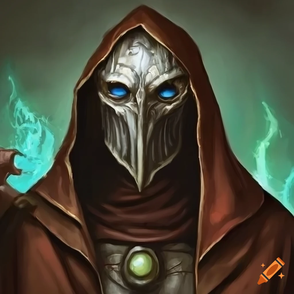 Detailed character portrait of a stern Technomagus with an iron mask on ...