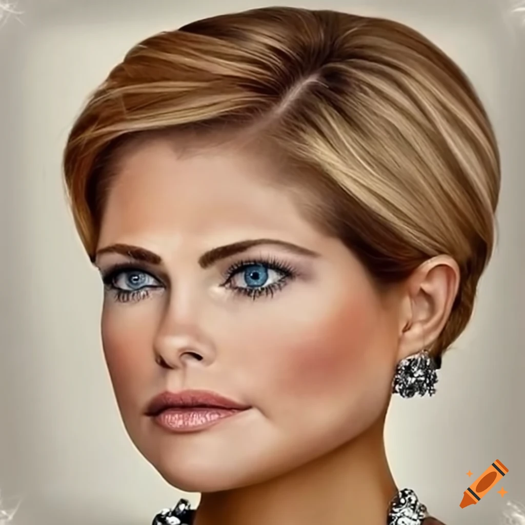 Close-up portrait of Princess Madeleine with a chic pixie haircut on ...