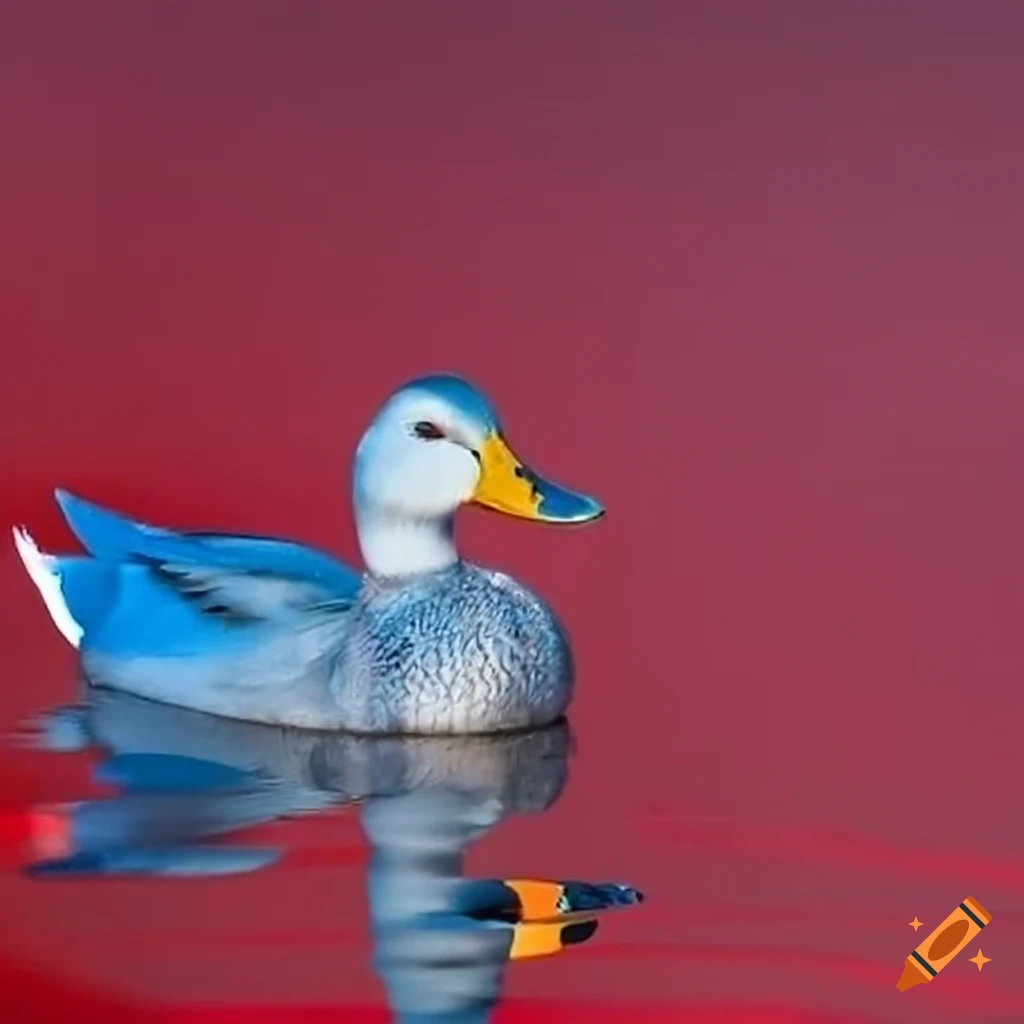 Blue duck on a red pond on Craiyon