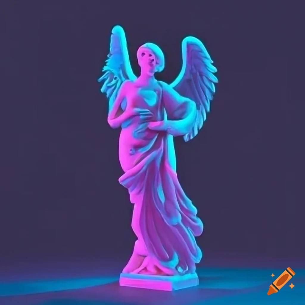 Greek angel statue with vaporwave aesthetics on Craiyon