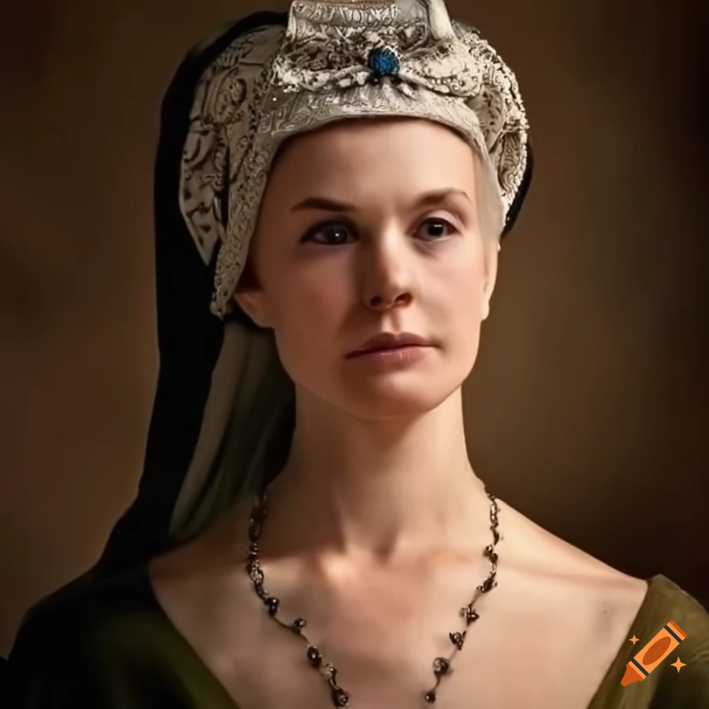 Portrait of a 45-year-old medieval housekeeper, a beautiful curvy woman ...