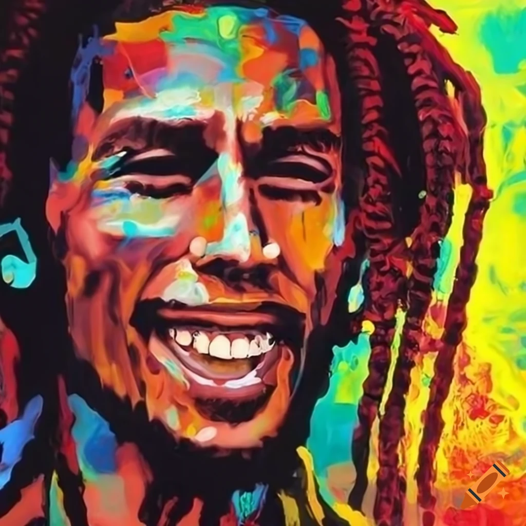 Colorful abstract painting with dynamic shapes inspired by bob marley's ...