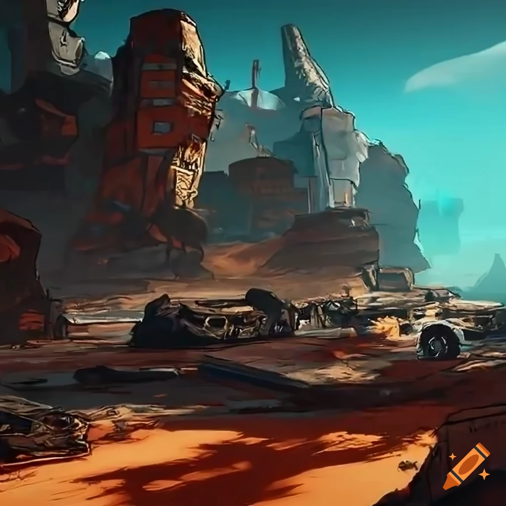 Borderlands environmental concept with rally track design on Craiyon