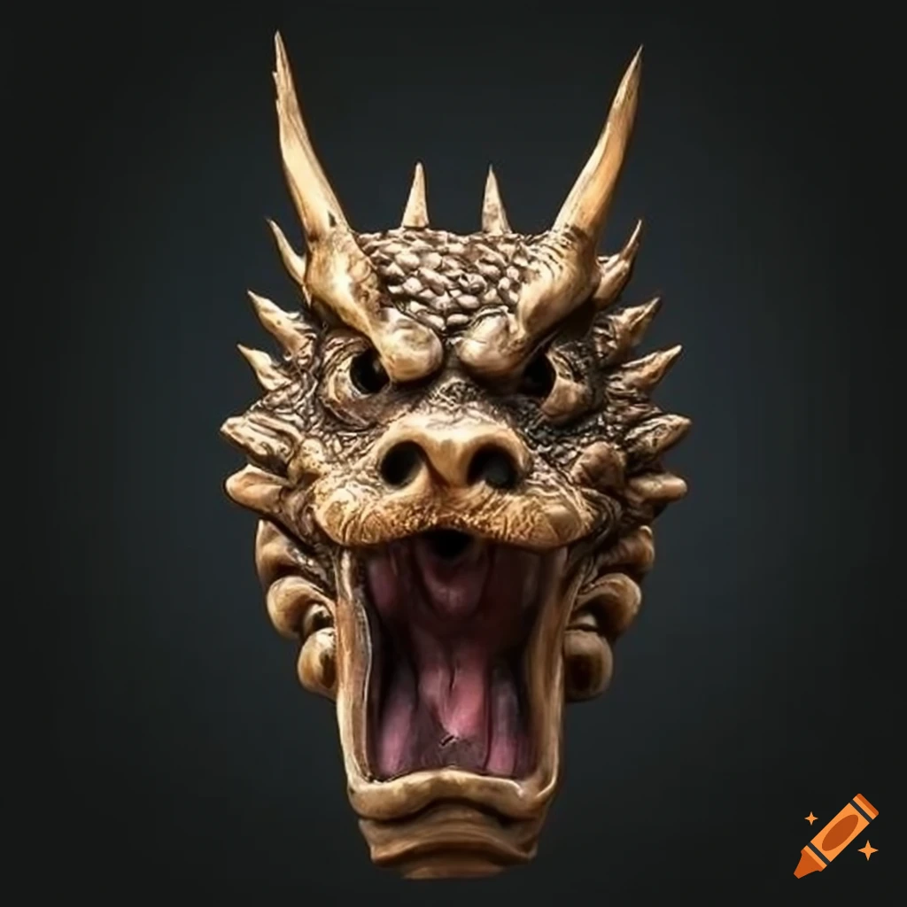 Giant bronze dragon head with open mouth on Craiyon