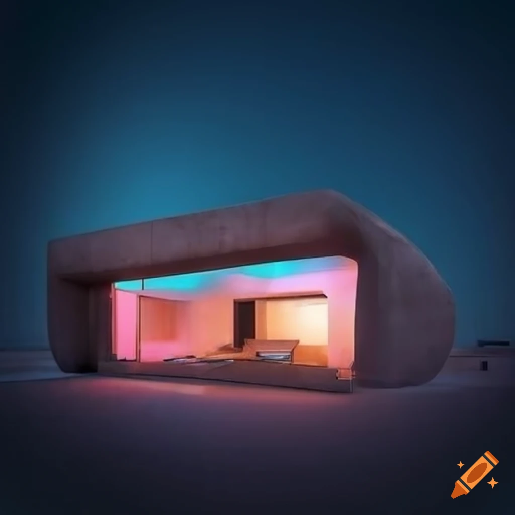 Concrete adobe house pod on stilts in futuristic cyberpunk style on Craiyon