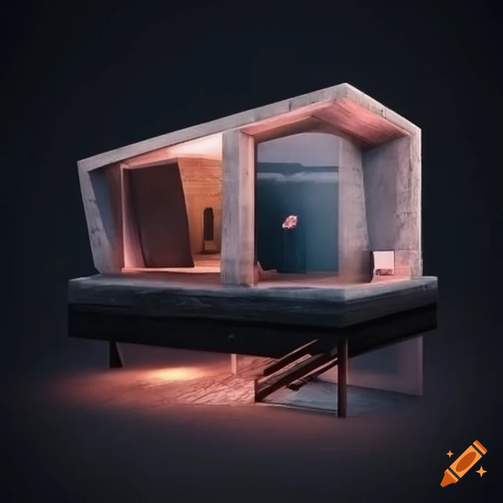 Concrete adobe house pod on stilts in futuristic cyberpunk style on Craiyon