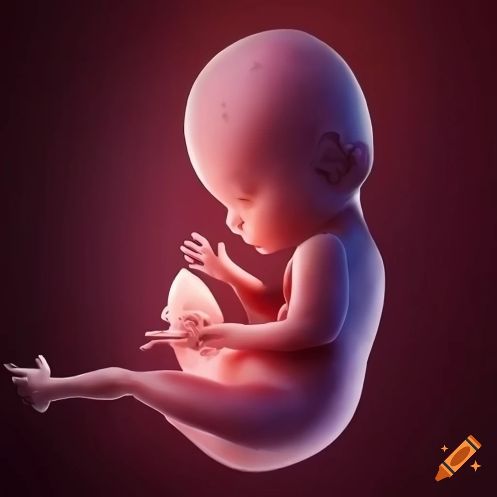 Anime-style illustration of a developing fetus in the womb on Craiyon
