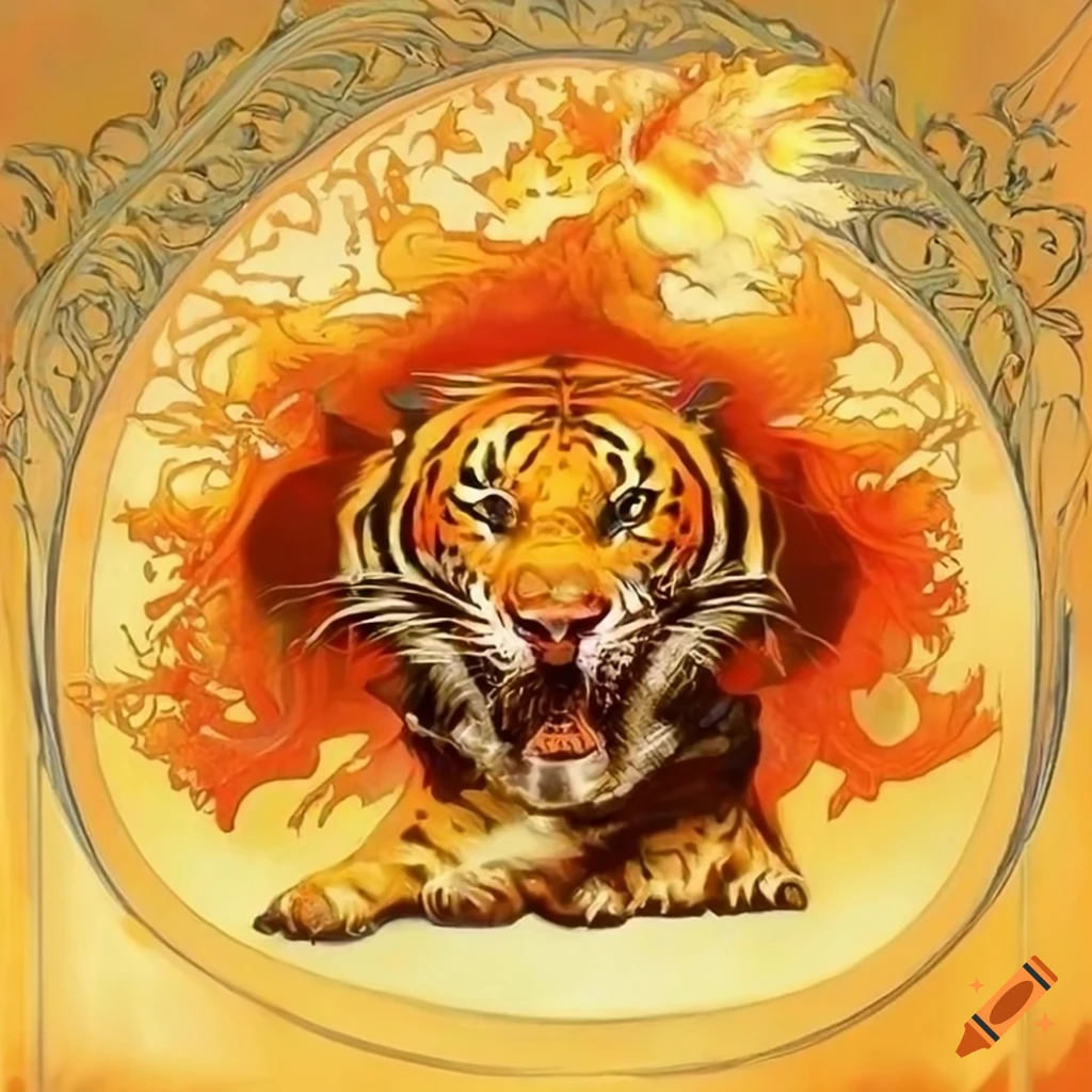 Stunning fire tiger with glowing lighting in a surreal art style on Craiyon
