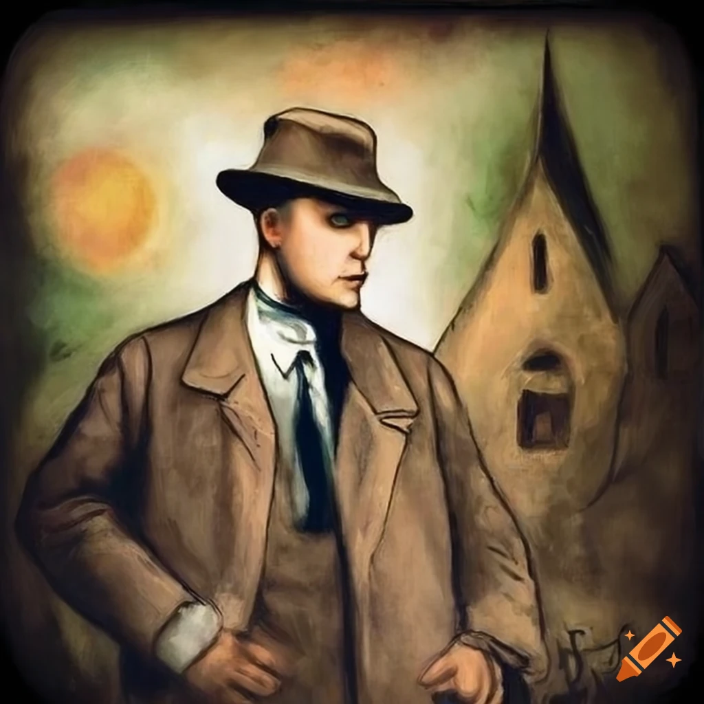 1930's era spy undercover detective with a fedora in an eerie landscape ...