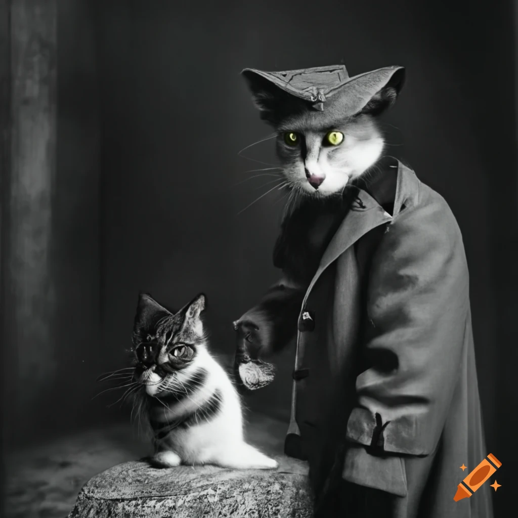 Victorian styled cat detective investigating a stray cat murder scene ...