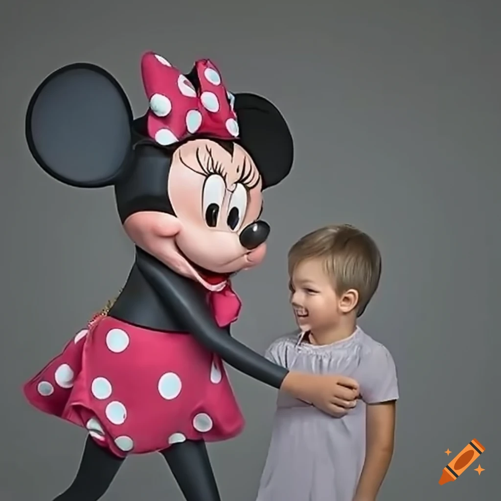 Large Minnie Mouse inviting a boy to rest in her arms on Craiyon