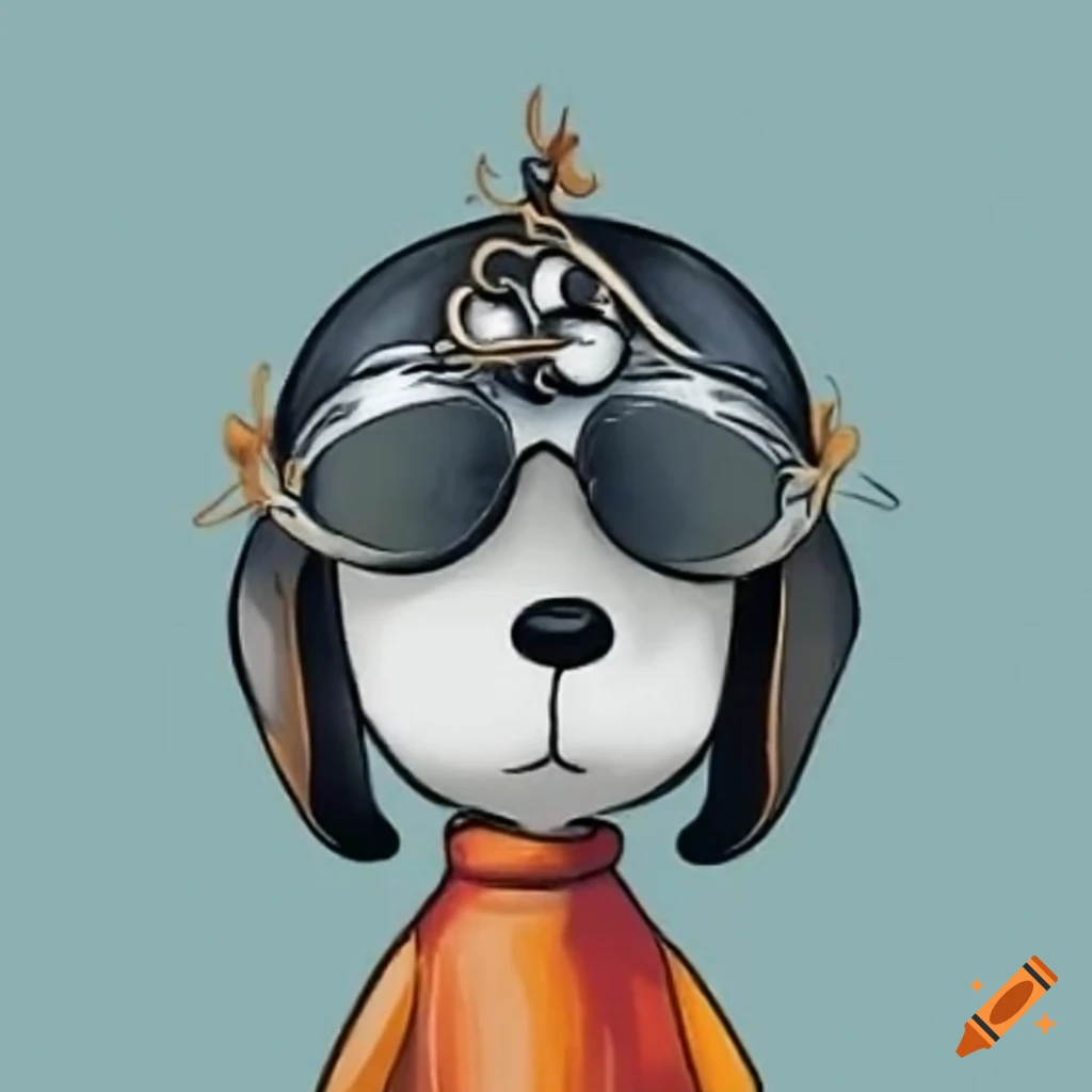 Snoopy with a mischievous smile wearing 'Eternauta' helmet in a simple ...
