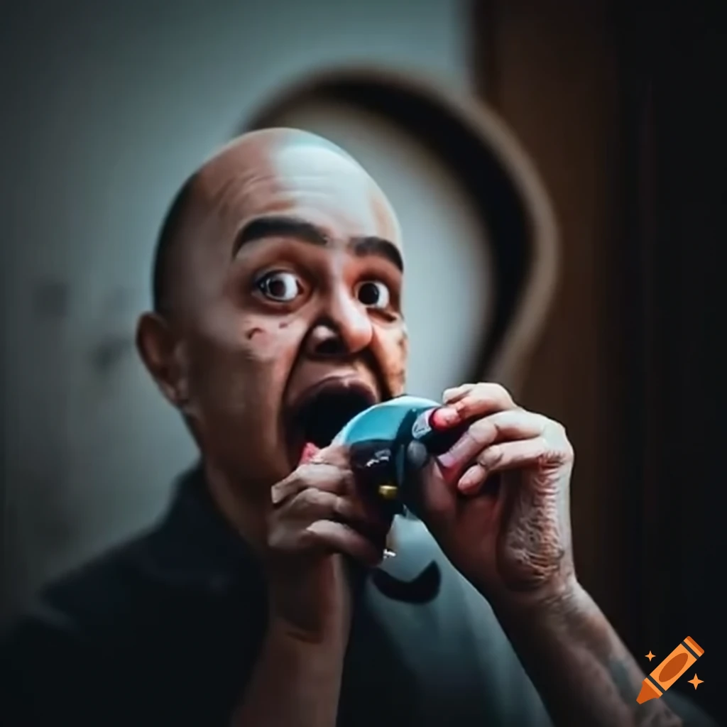 Skibidi toilet rising up Mr. Dennis biting the curb on Craiyon