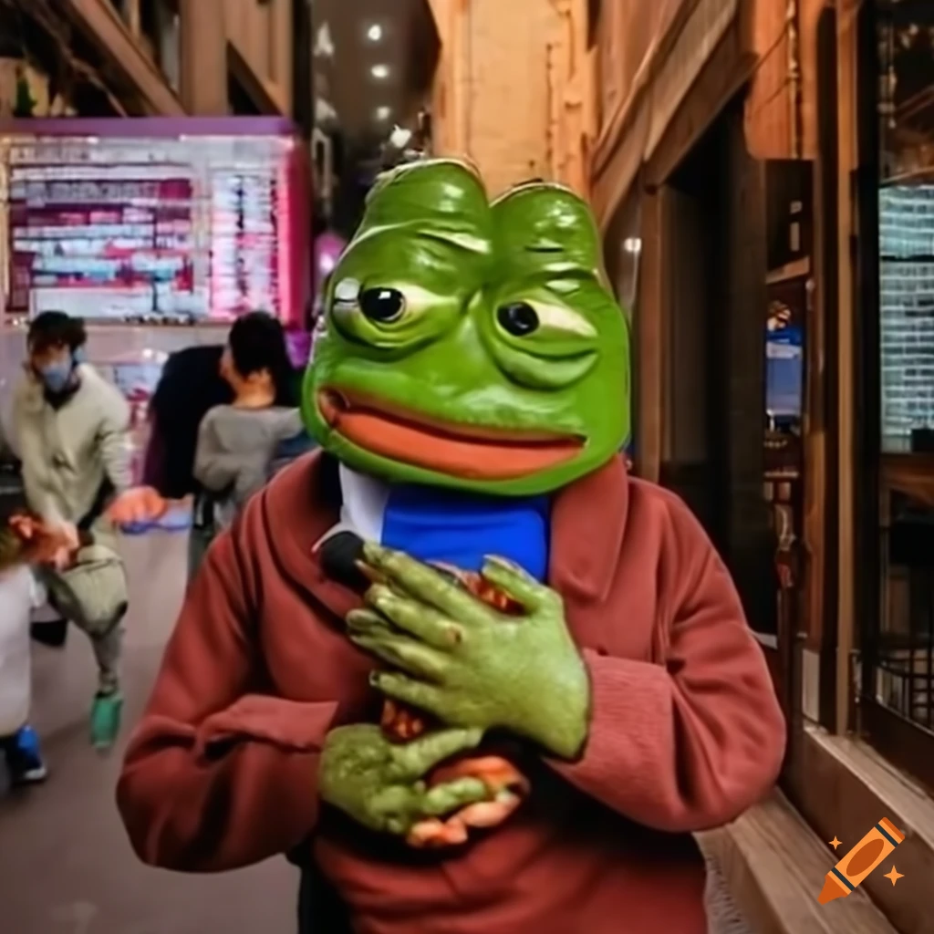 Futuristic cityscape with Pepe the frog on Craiyon