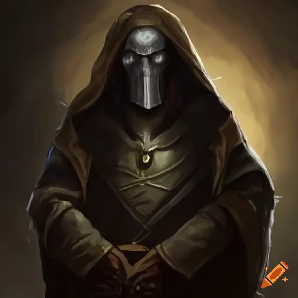 Detailed character portrait of a stern Technomagus with an iron mask on ...