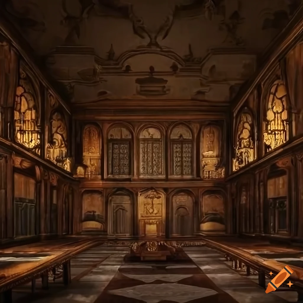 Main room of a medieval royal palace's office of grievances on Craiyon