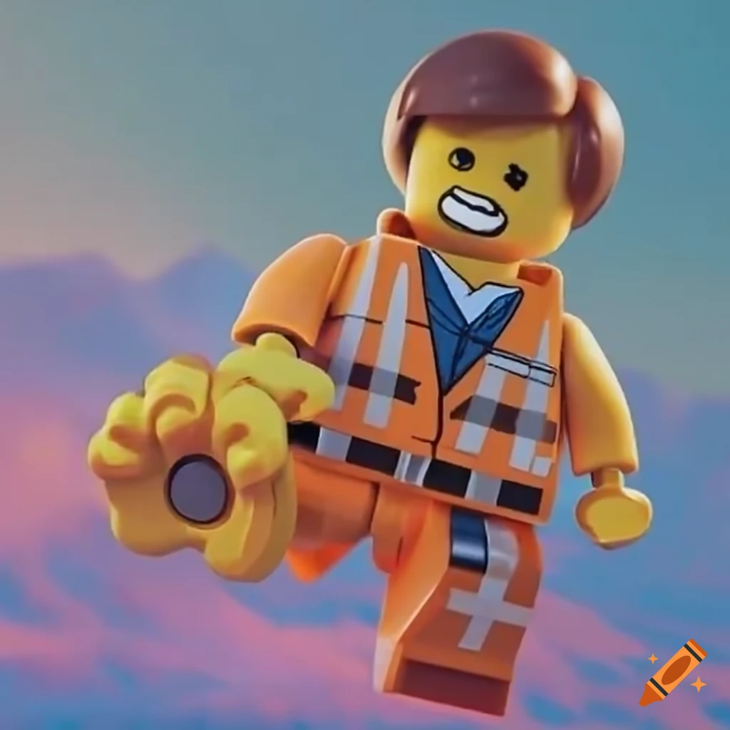 Close-up of Emmet's big yellow feet from Lego Movie on Craiyon