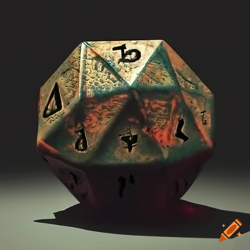 D20 die with hieroglyphics by Zdzisław Beksiński on Craiyon