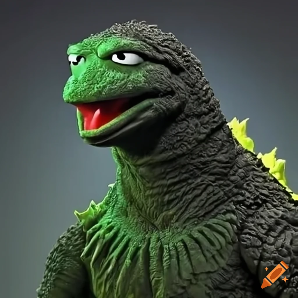 Mashup of Godzilla and Kermit The Frog characters on Craiyon