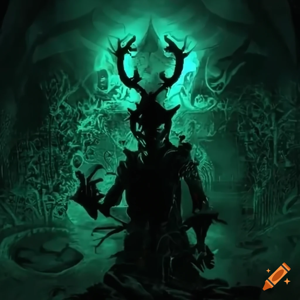 Man with deer antlers and intense gaze in a horror-themed setting on ...