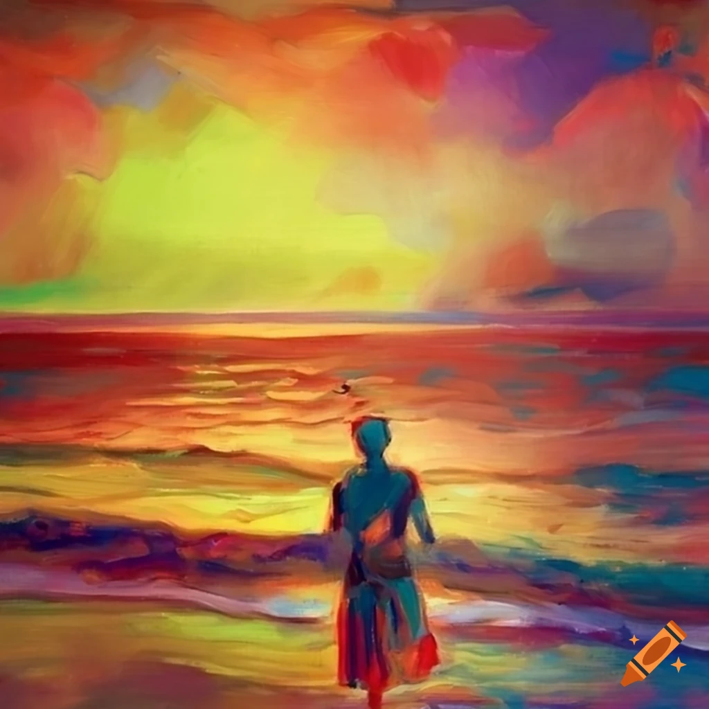 Abstract beach scene with unique lighting and surreal elements on Craiyon