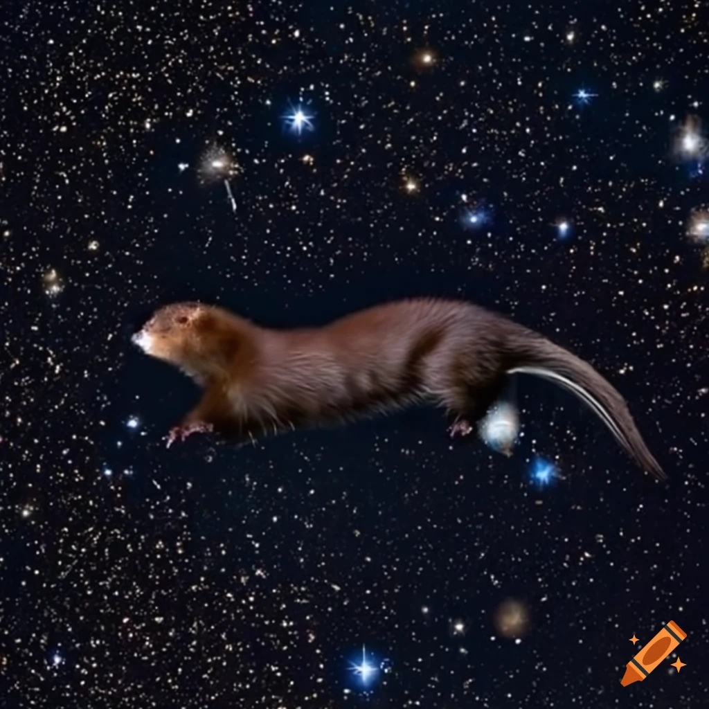 Mink floating in space among constellations and planets on Craiyon