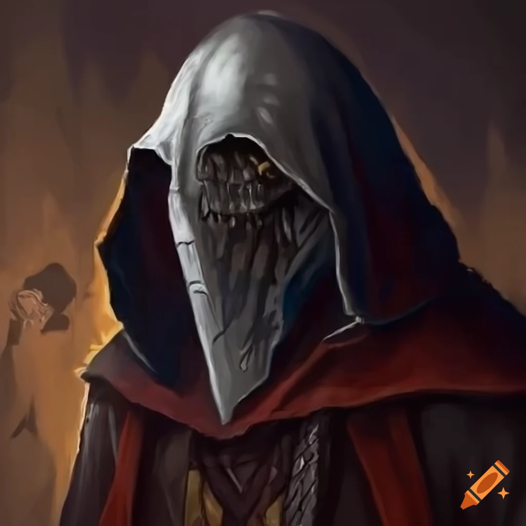 Detailed character portrait of a stern Technomagus with an iron mask on ...