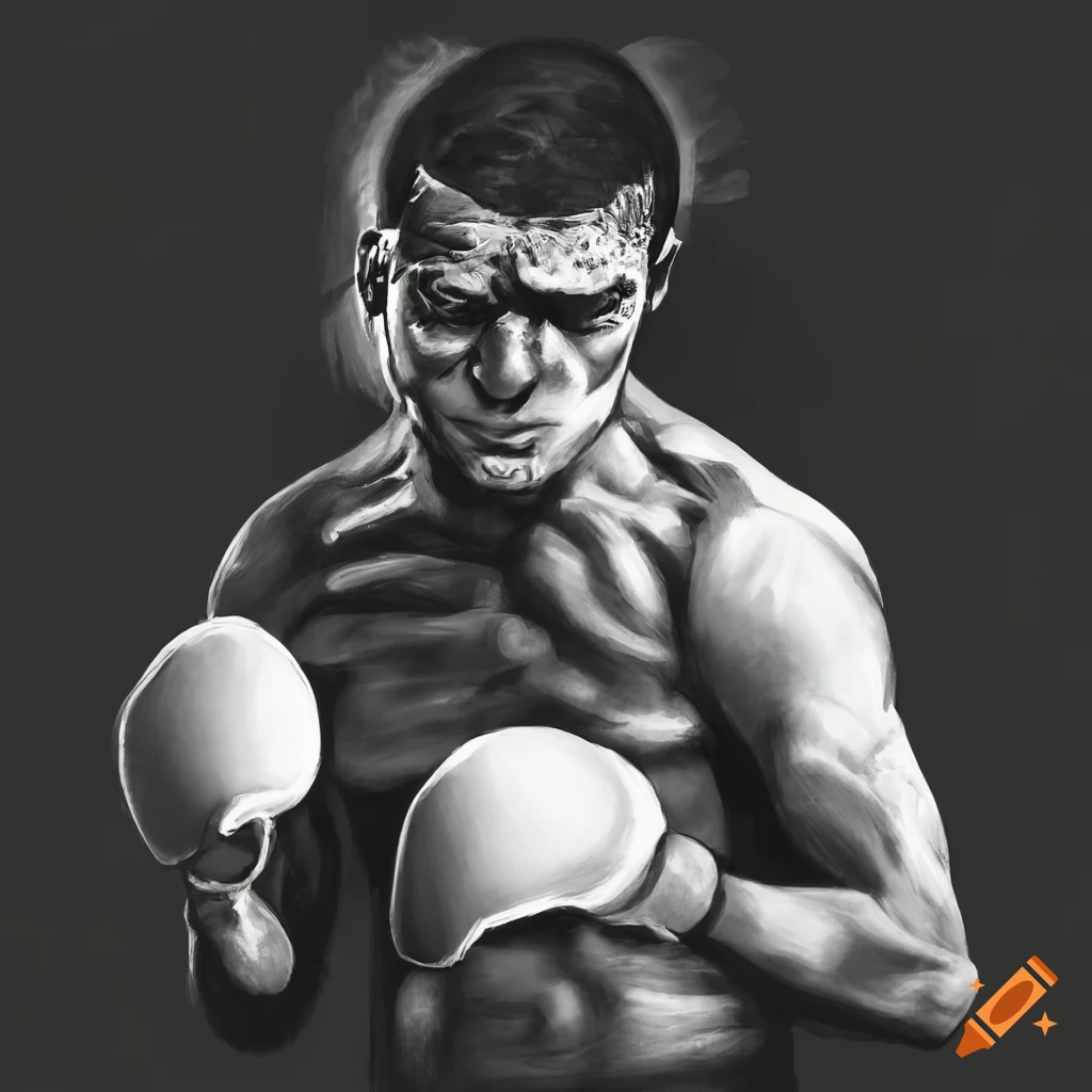 Surreal drawing of a bruised 1980's boxer with gloves to his face on ...