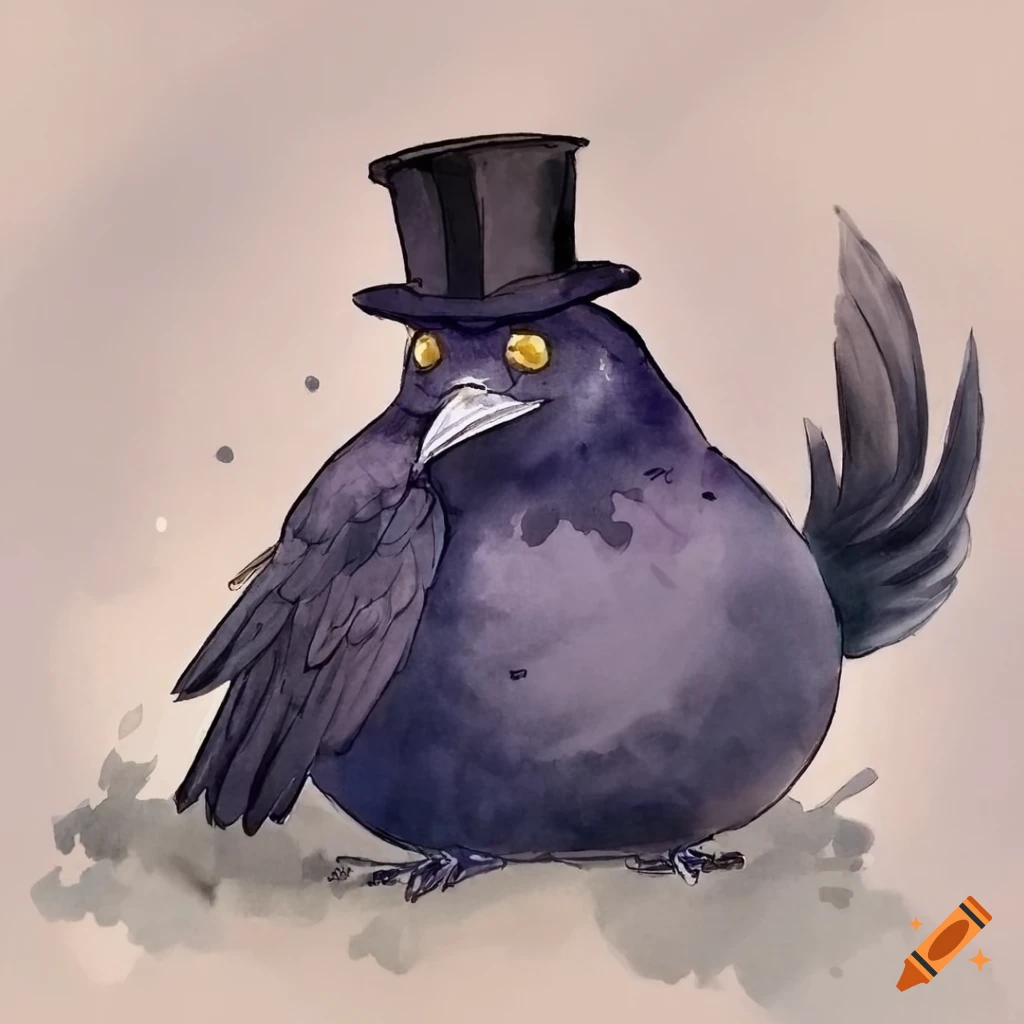 Crow bird mob boss with top hat in anime watercolor style on Craiyon