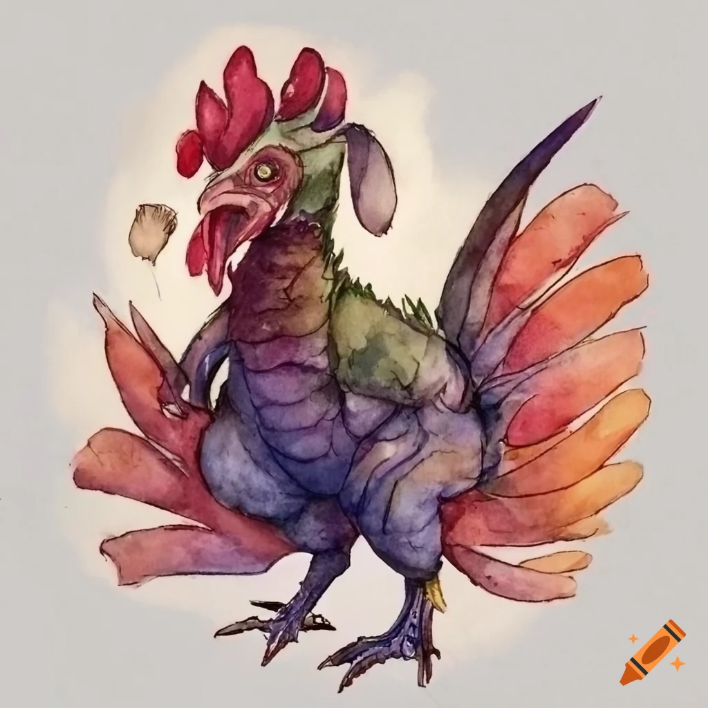 Cute and evil cockatrice in watercolor anime style on Craiyon