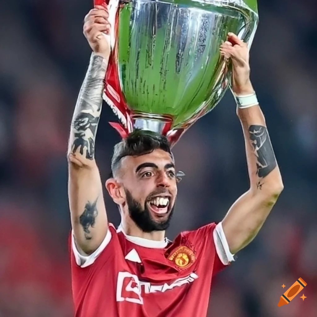 Bruno Fernandes of Manchester United celebrating with the Champions ...
