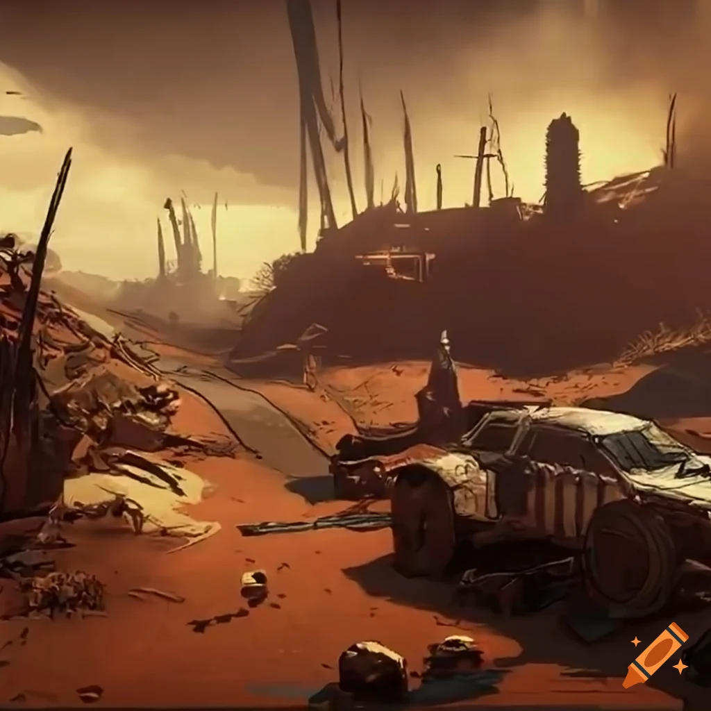 Borderlands environmental concept level design with rally track on Craiyon